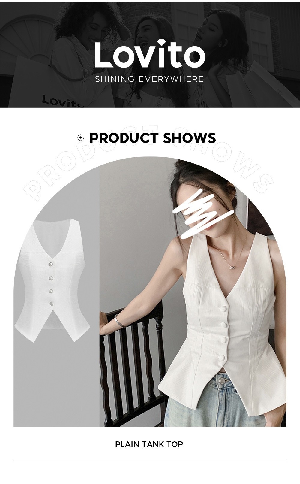 (Trendy) Lovito Women Casual Tank Top Plain Pearls Button Tank Top ...