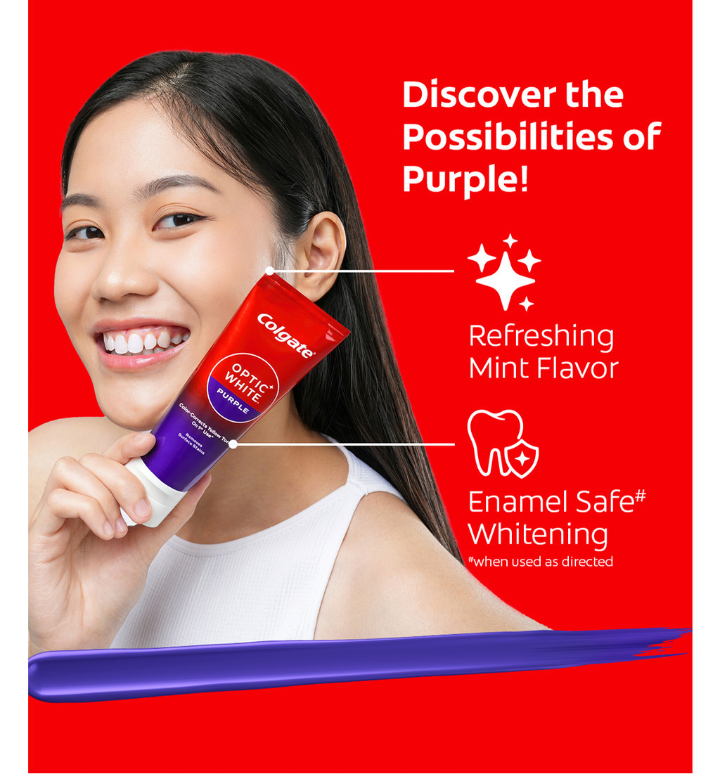 Colgate Optic White Whitening Toothpaste Purple, Color-Corrects Yellow ...