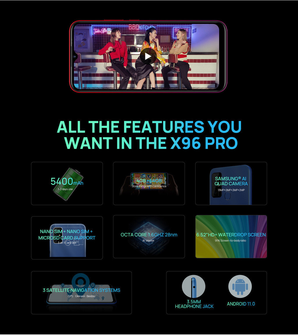 OUKITEL Doogee X96 PRO 6.52" HD+ Screen 5400mAh 4GB+64GB SAMSUNG AI ...