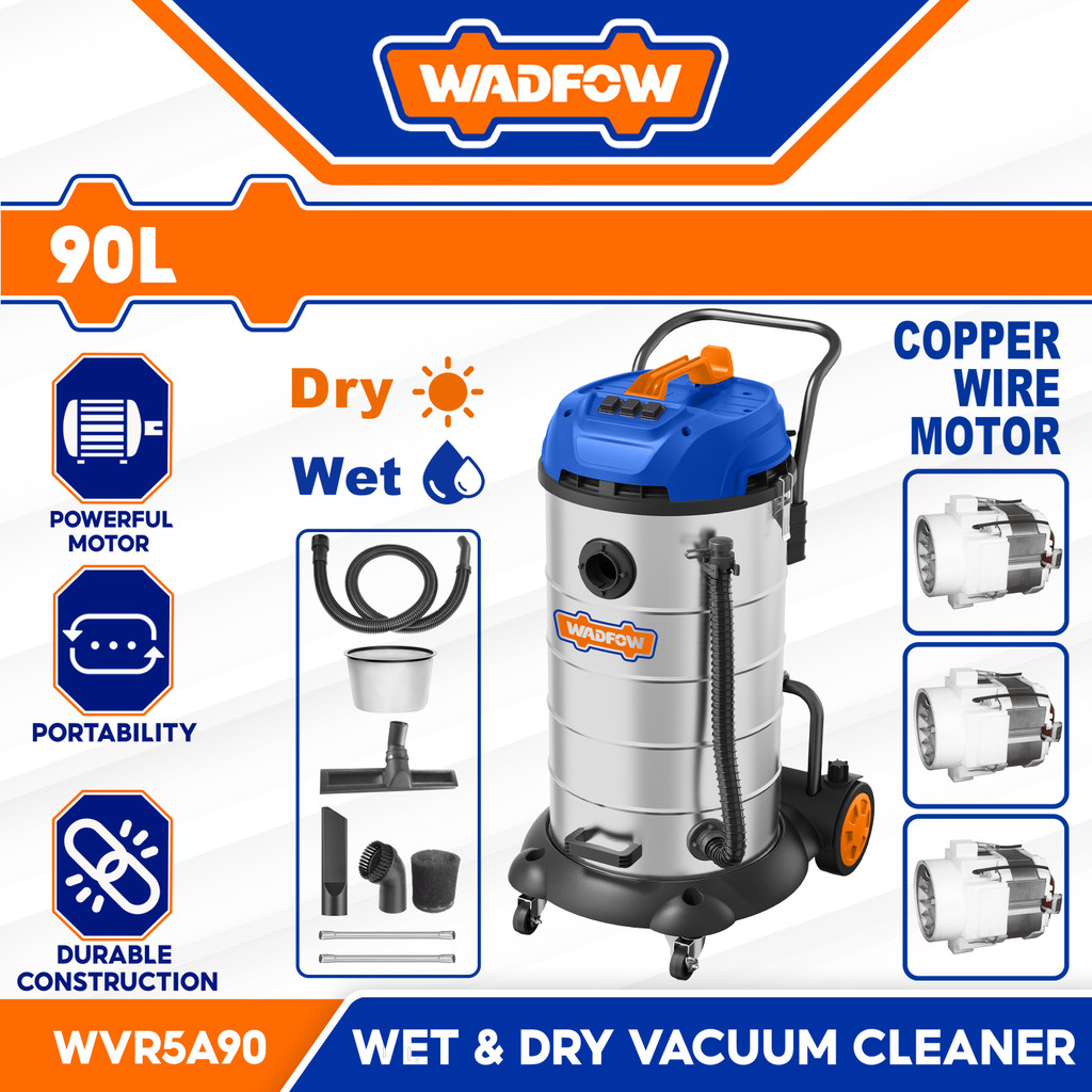 WADFOW 3600W Wet & Dry Vacuum Cleaner 90L Capacity Household Floor Cleaning Tools WVR5A90 ...