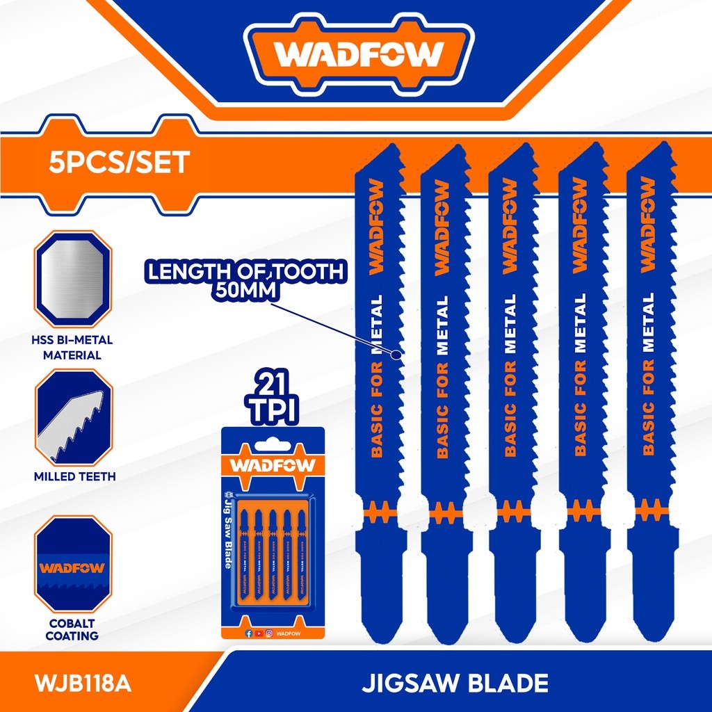 Wadfow 5PCS Jigsaw Blade Clean Cut Jig Saw Blade for METAL WJB118A (WHT ...