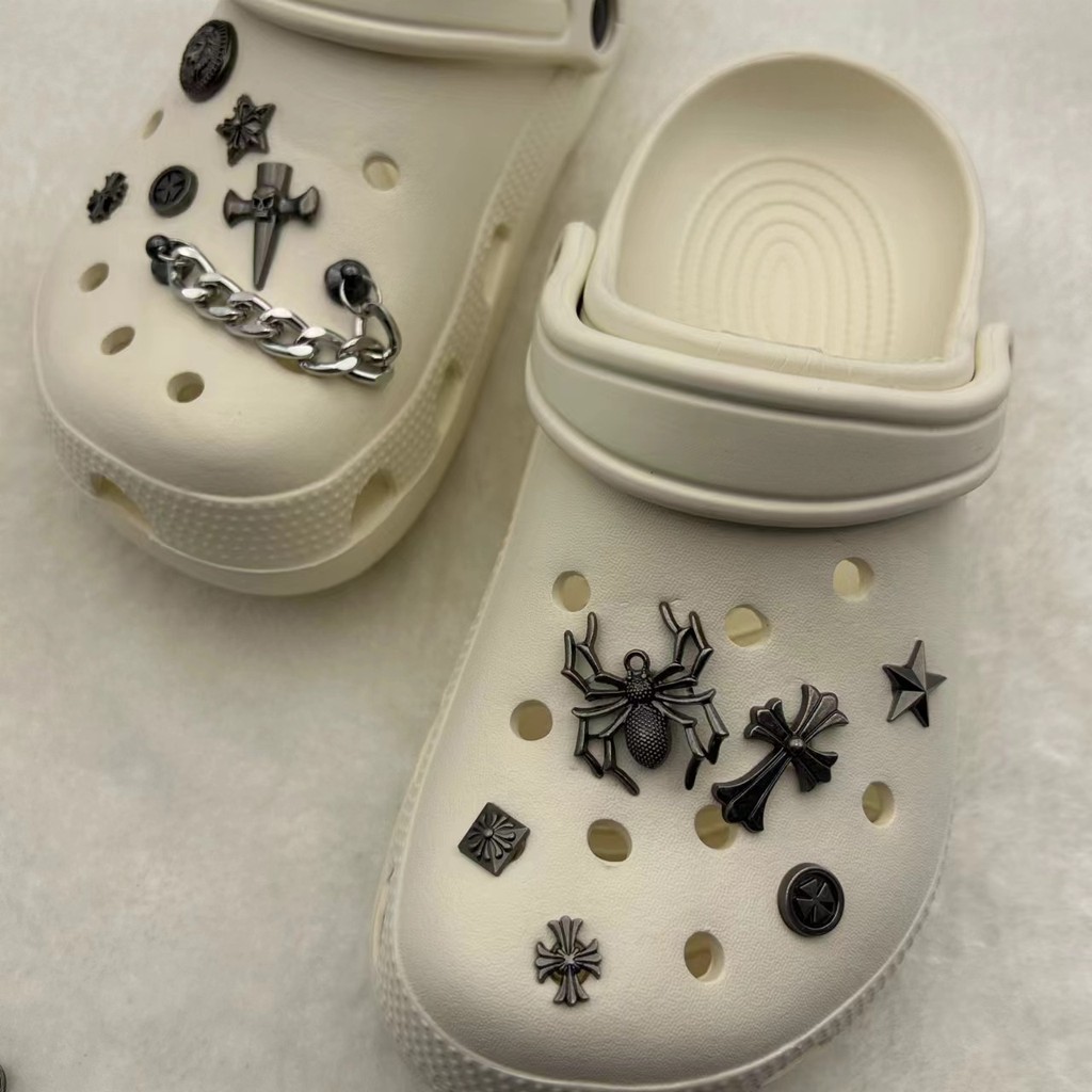 Jibbilz Cross shoe accessories metal retro crow heart cross DIY shoe ...