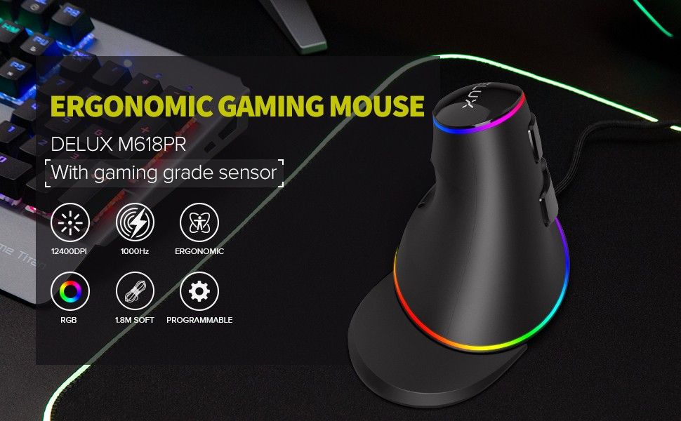 [CLEARANCE] Delux M618PLUS Wired Optical Ergonomic Vertical Mouse RGB ...