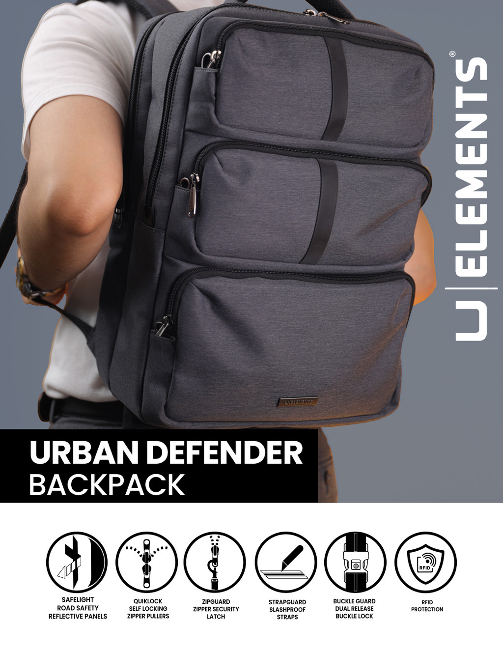 U Elements Urban Defender Anti-Theft Backpack | Shopee Philippines