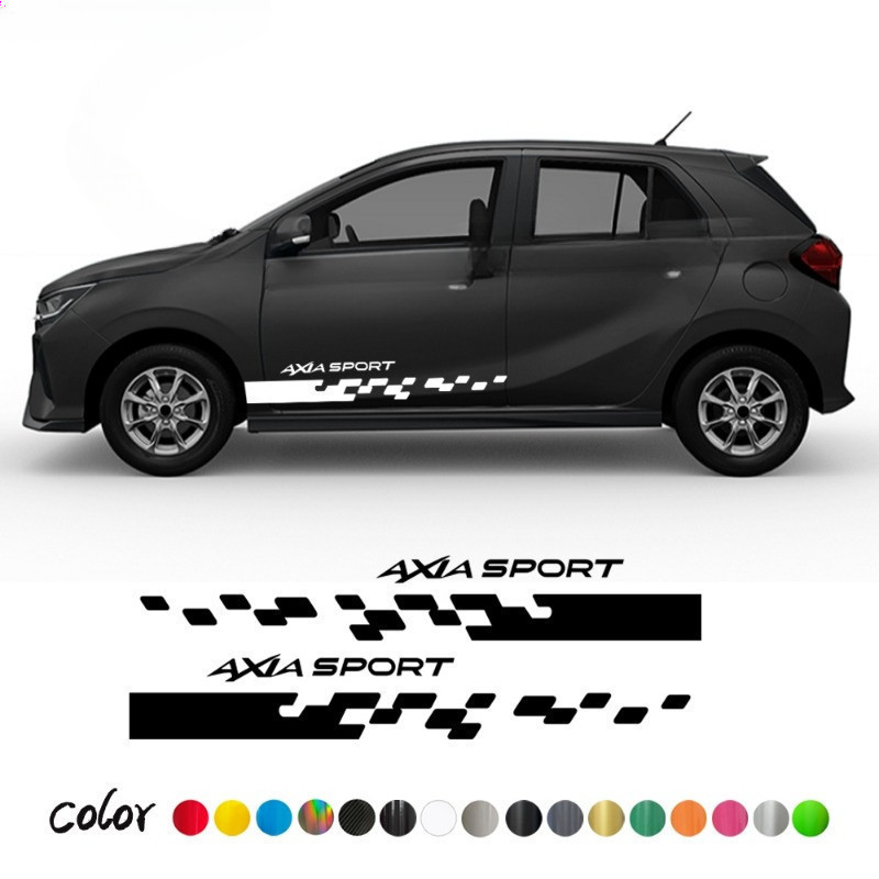 ZR For 2X For Perodua Axia Car Door Side Stickers Body Checkered Sport ...
