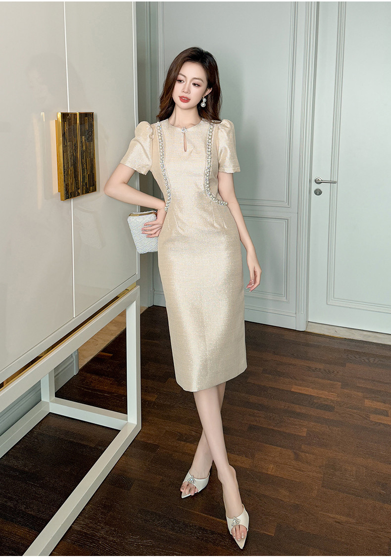 Happy Diva Women's Dresses Gold Dresses Puffed Sleeve Dresses Work ...