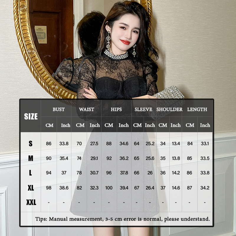 Happy Diva Women's Dresses Black Dresses A-Shape Dresses Long Sleeve Dresses Lace Dresses Hiso ...