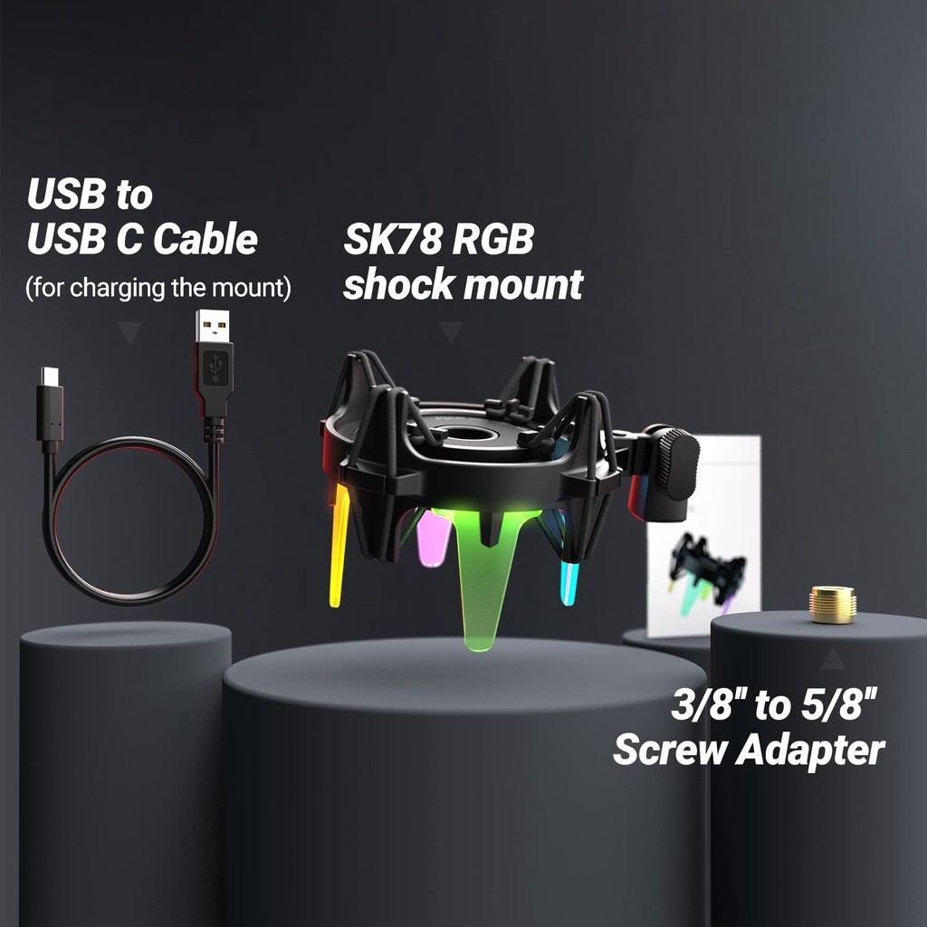 Fifine SK78 8" RGB Shock Mount Microphone Holder, 22mm Threads ...