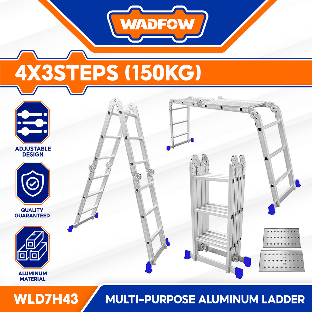 Wadfow WLD7H43 Multi-Purpose Aluminum Ladder Step rise 270mm X 3370mm X ...