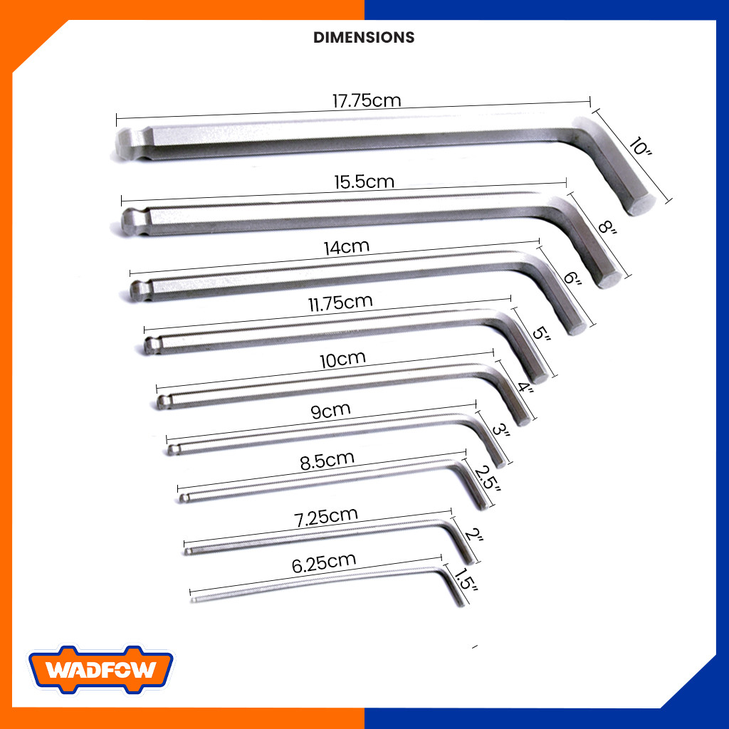 Wadfow Long Arm Allen Hex Ball Point Hex Key Set with Cr-V Material ...