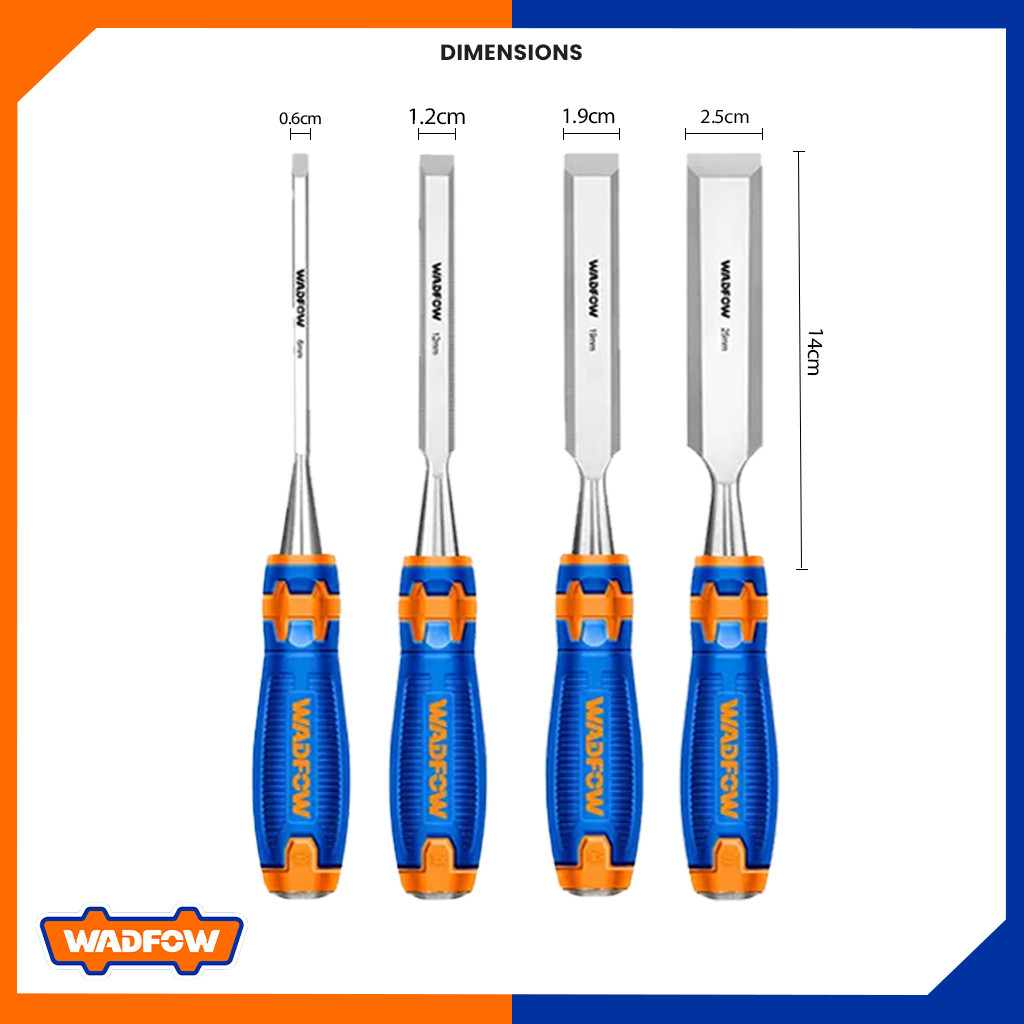 Wadfow Industrial Wood Craving Hand Chisel 4 Pcs Set 6mm / 12mm / 19mm ...