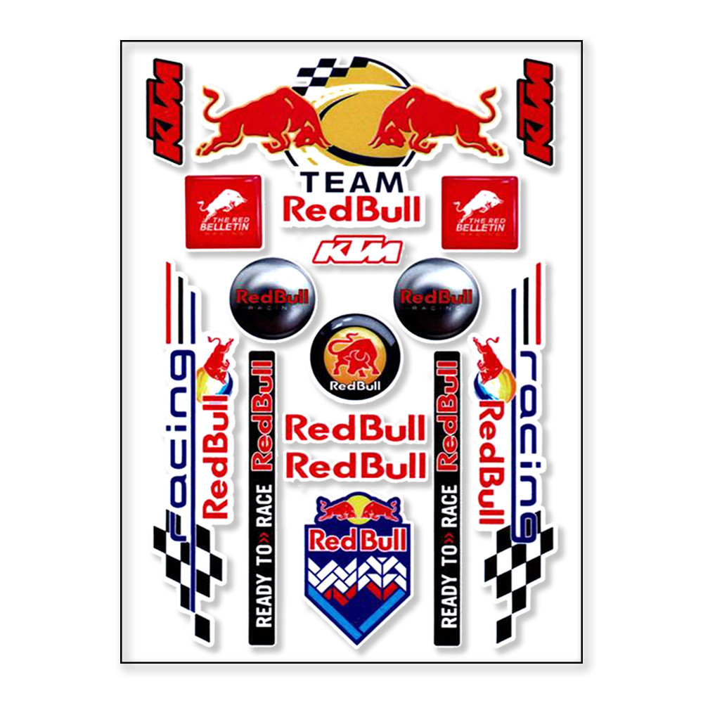 Red Bull Reflective Full Set of Helmet Stickers Body Fuel Tank Stickers ...