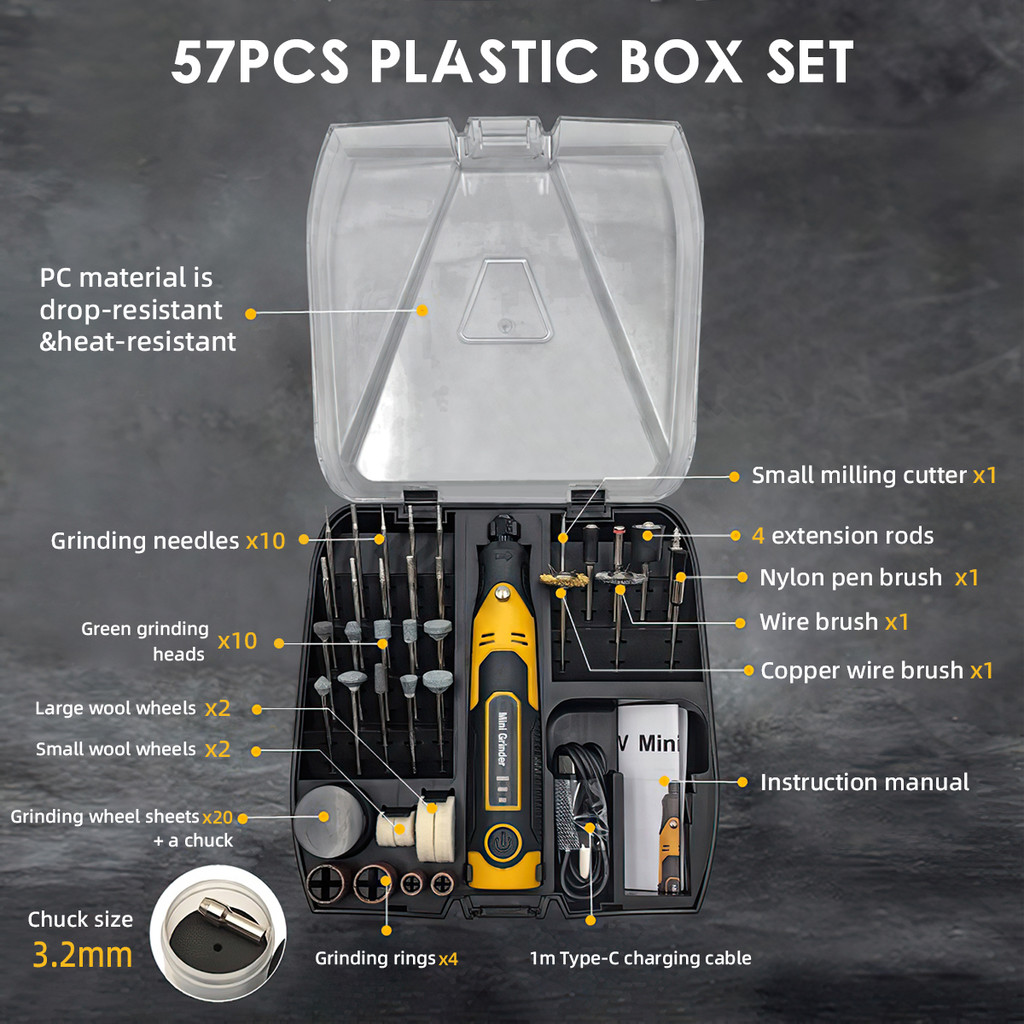 SOARFLY 57pcs Carving Tools Set Electric Cordless Mini Grinder Drill ...