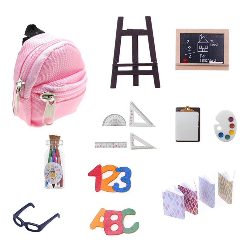 WMPH 1Set 1:6 Dollhouse Mini Stationery Supplies Ruler Schoolbag Pencil ...