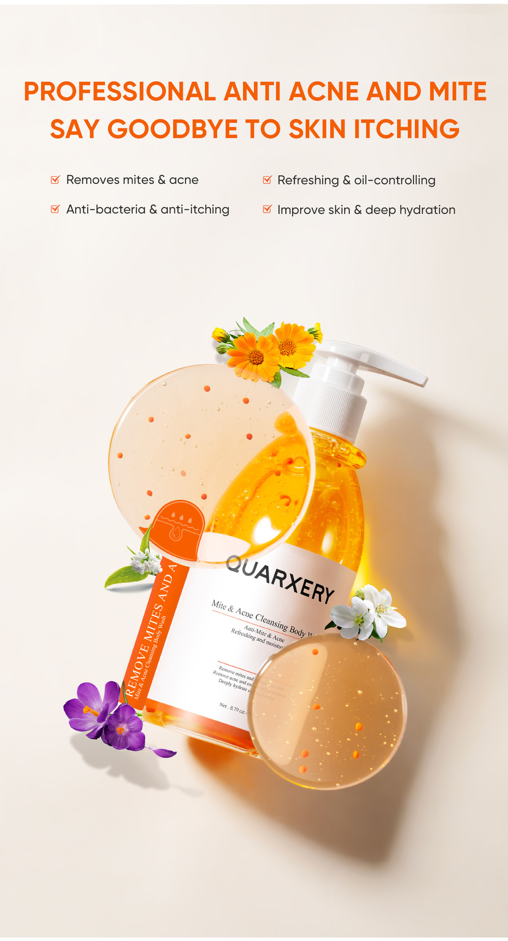 Quarxery Hair Removal Cream 60g + Acne Cleansing Body Wash Mite Removal ...