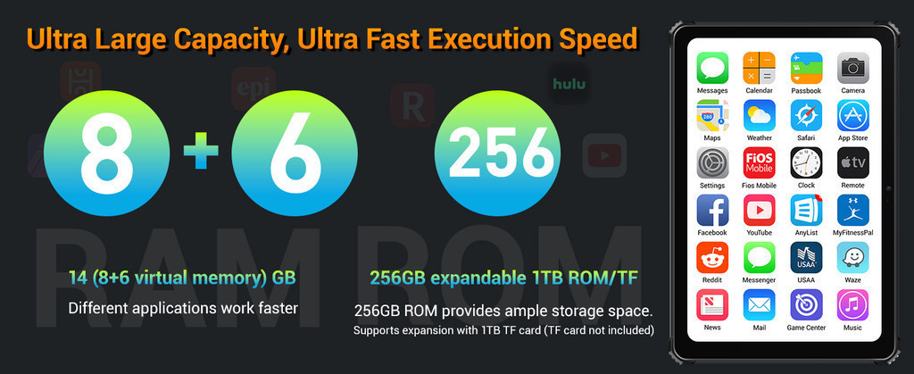 Oukitel RT6 20000mAh Rugged Tablets 14GB 256GB 10.1" FHD+ Android 13 MTK8788 Tablet PC 16MP ...
