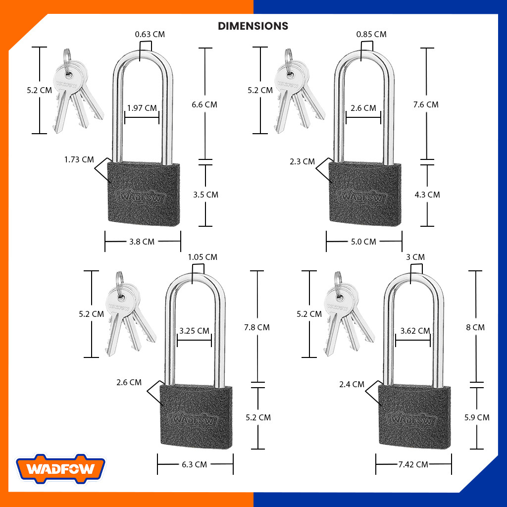 Wadfow Heavy Duty Long Shackle Iron Padlock (38mm-75mm) | Shopee ...