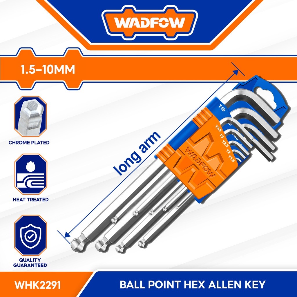 Wadfow Long Arm Allen Hex Ball Point Hex Key Set with Cr-V Material ...
