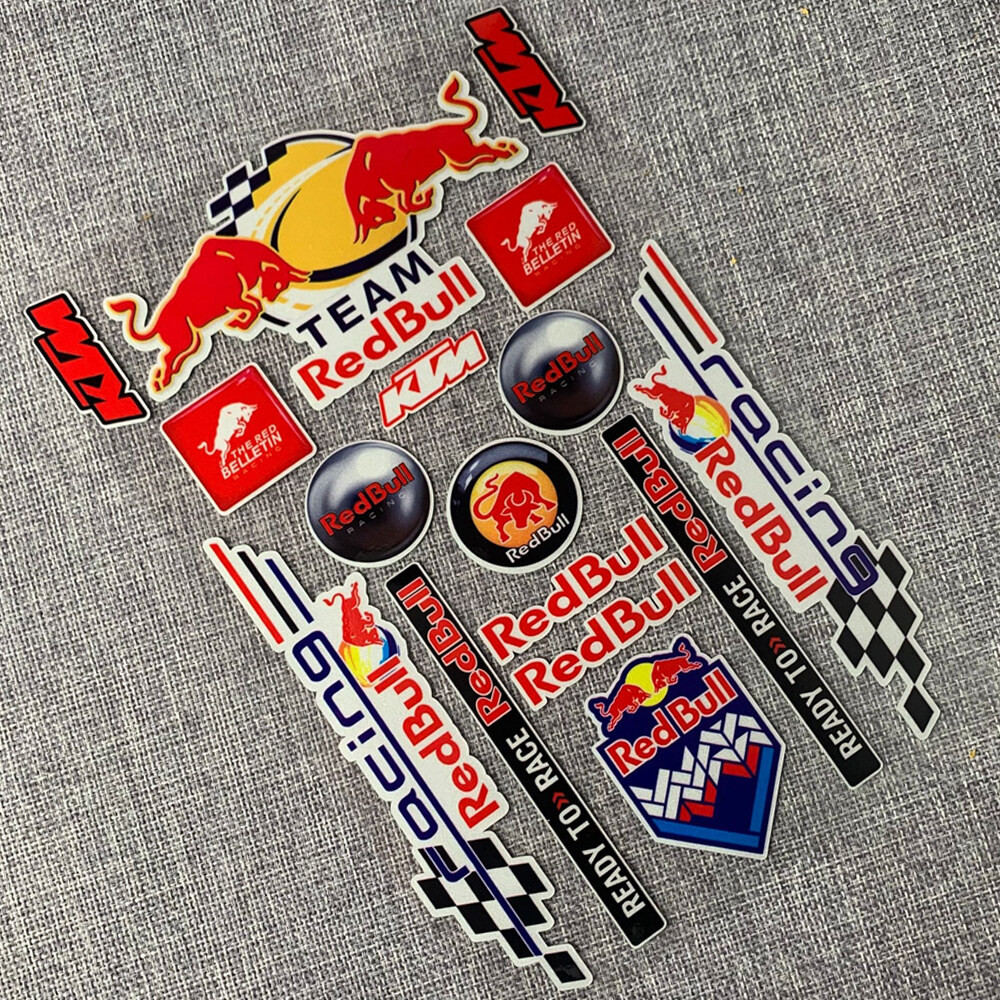 Red Bull Reflective Full Set of Helmet Stickers Body Fuel Tank Stickers ...