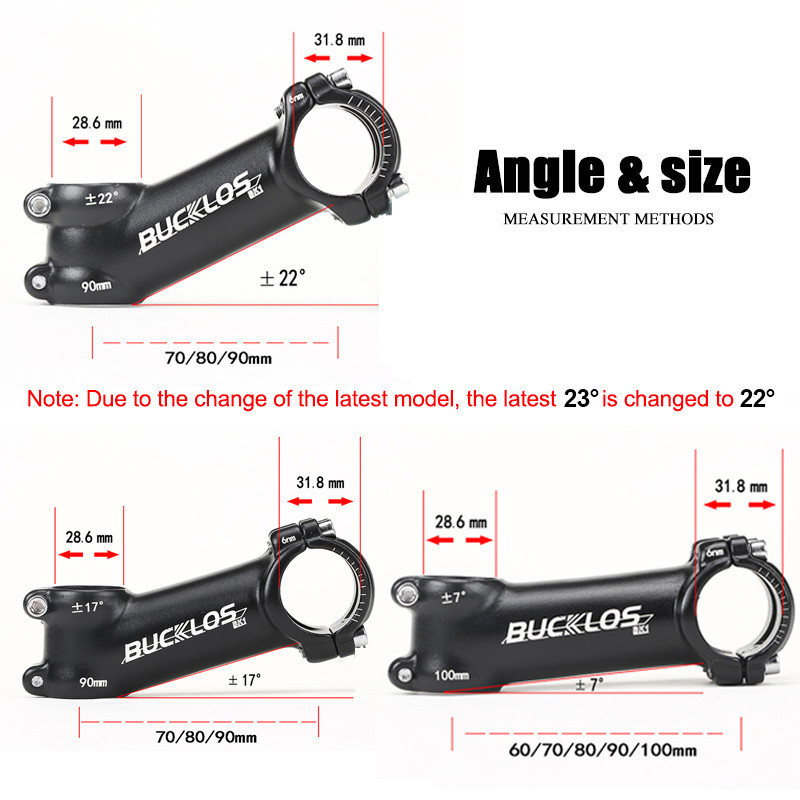BUCKLOS Bike Stem Aluminium Alloy 7/17/22 Degree MTB Stem 60/70/80/90 ...