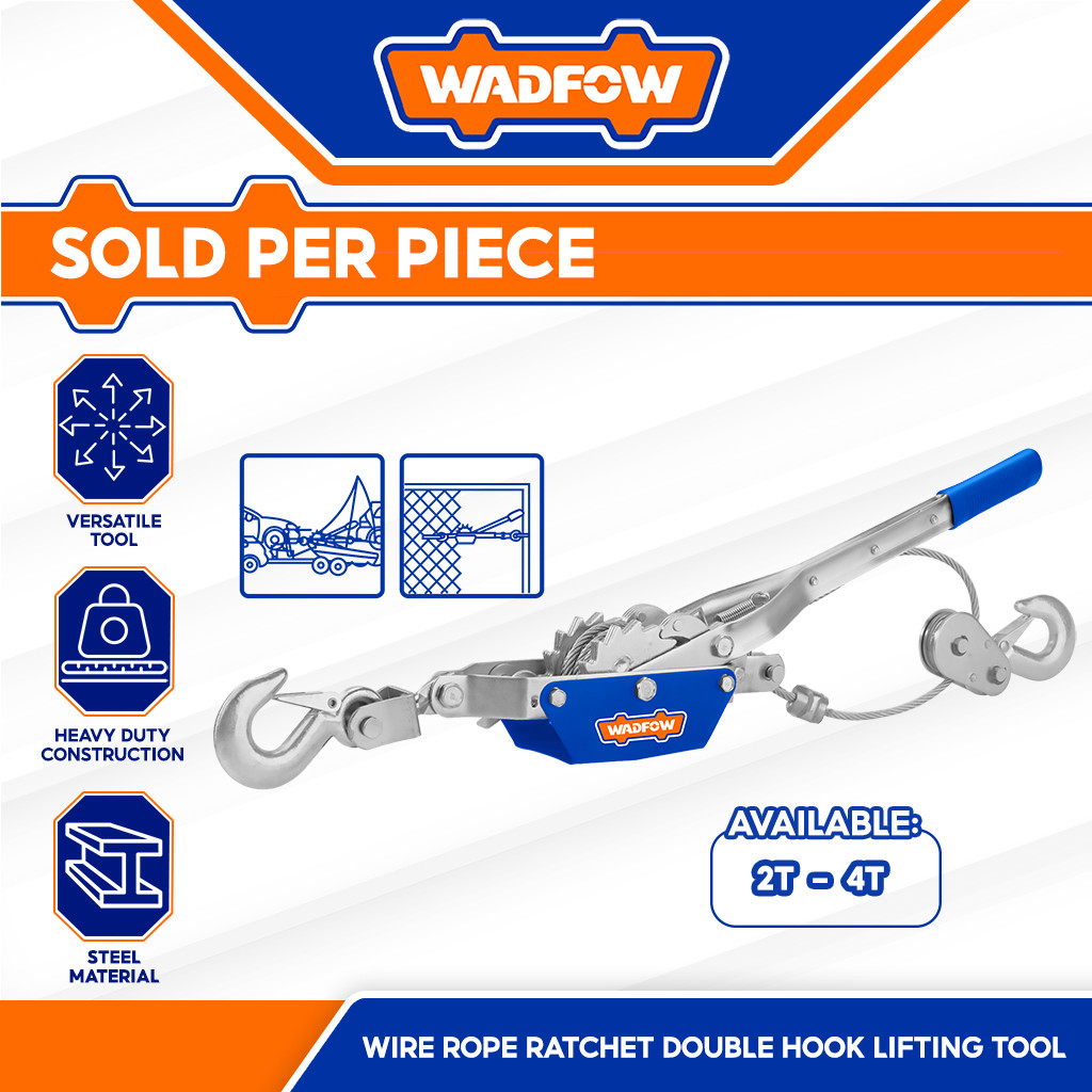 Wadfow 2T/4T Wire Rope Ratchet Double Hook Lifting Tool Hand Power ...