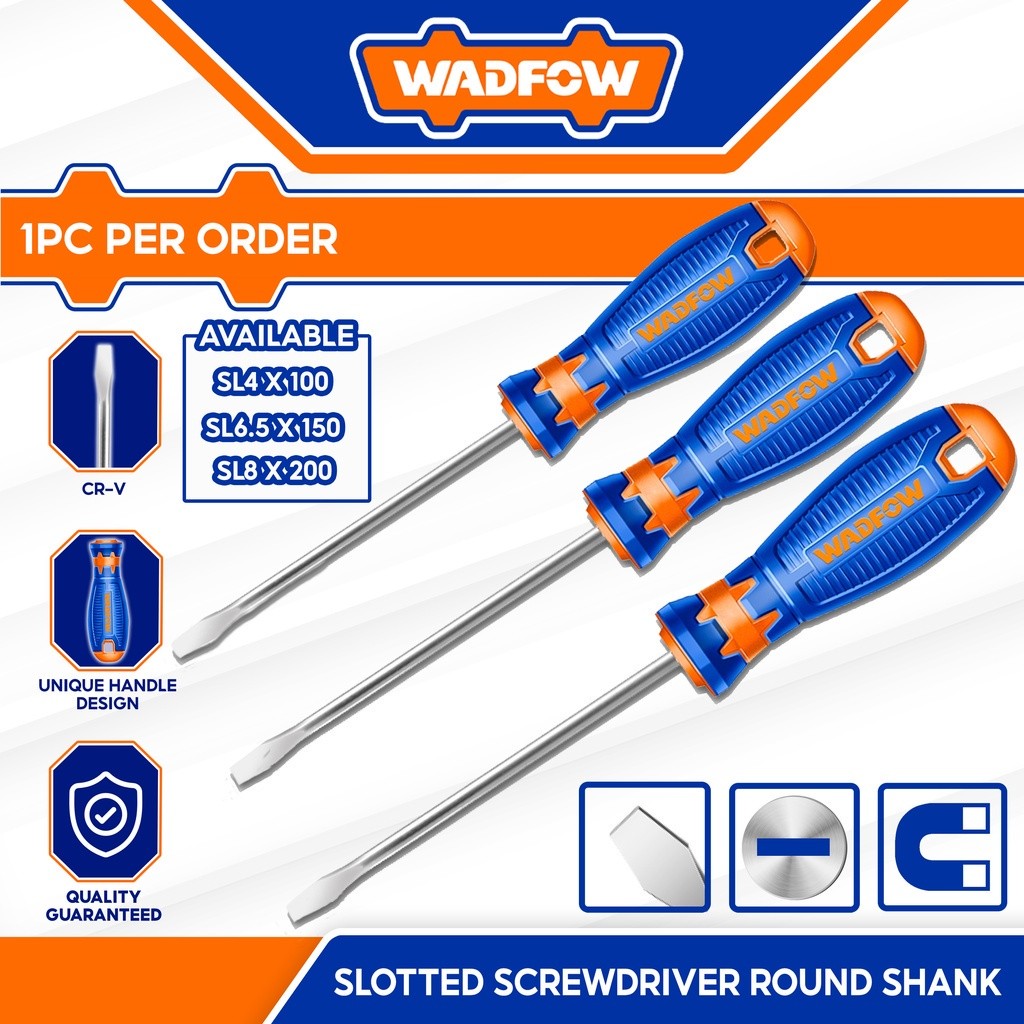 Wadfow Slotted Screwdriver Round Shank Cr-V Material WSD1944 WSD1966 ...