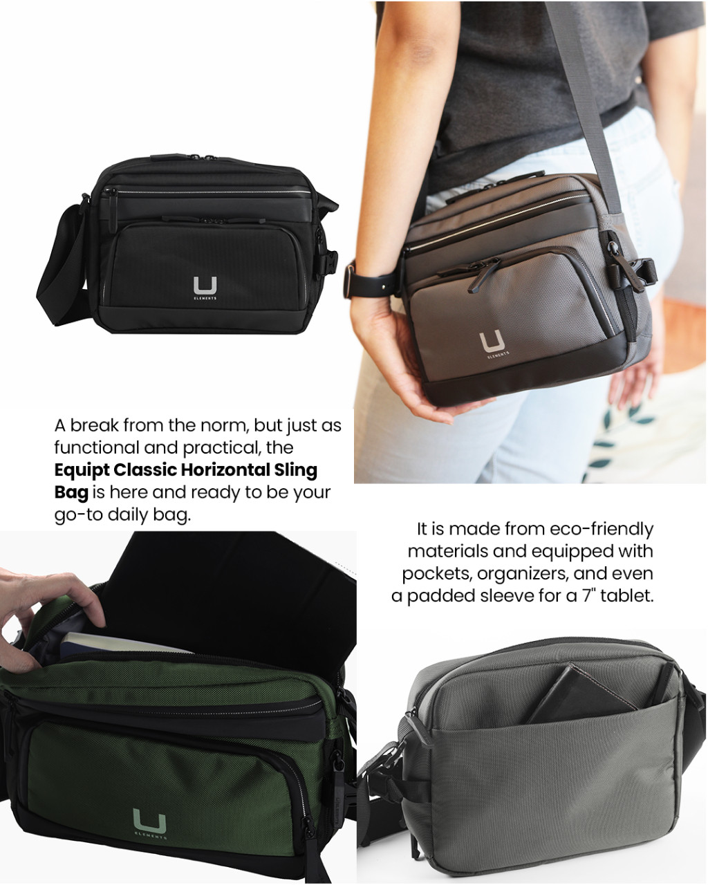 U Elements Equipt Classic Organizational Sling Bag H | Shopee Philippines