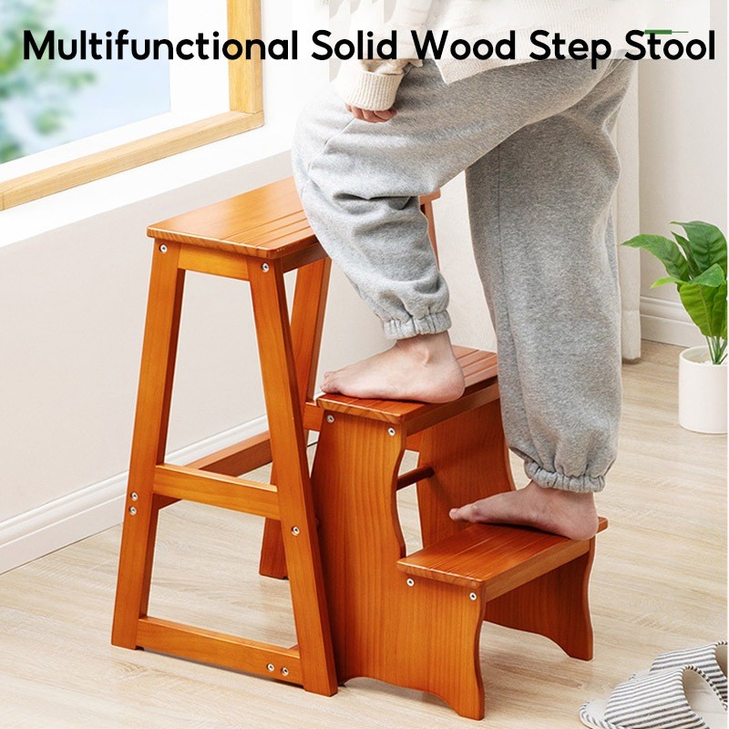 SUNNY BIERE Ladder Chair Bamboo Folding Foldable Ladders Stool Brown ...
