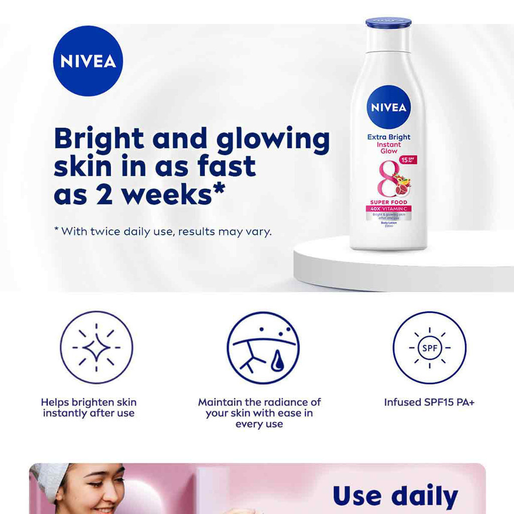 PACK OF 2 NIVEA Body Lotion Extra Bright Instant Glow Lotion ...