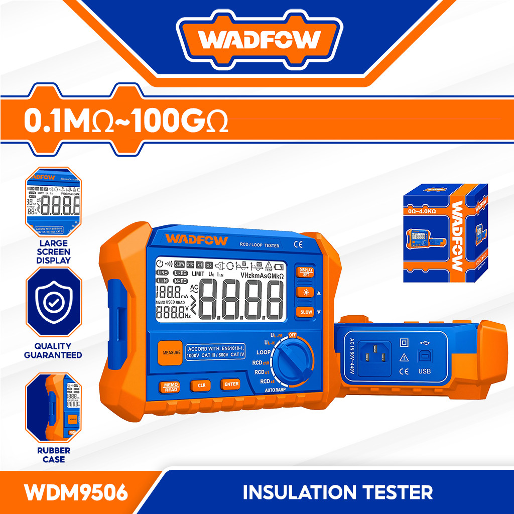 Wadfow RCD/LOOP Leakage Current Insulation Tester (0.1~100Ω) / 0~440V ...