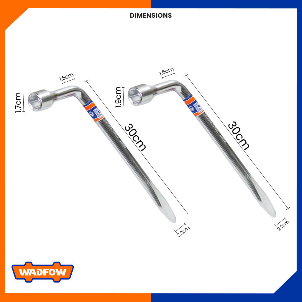 Wadfow 17mm-19mm Chrome plated L-Type Wrench with Screw Driver Crowbar ...