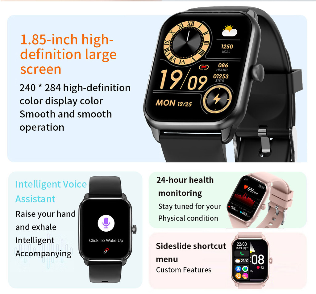 2024 New Waterproof Smart Watch T16 Heart Rate Monitor Sport SmartWatch ...