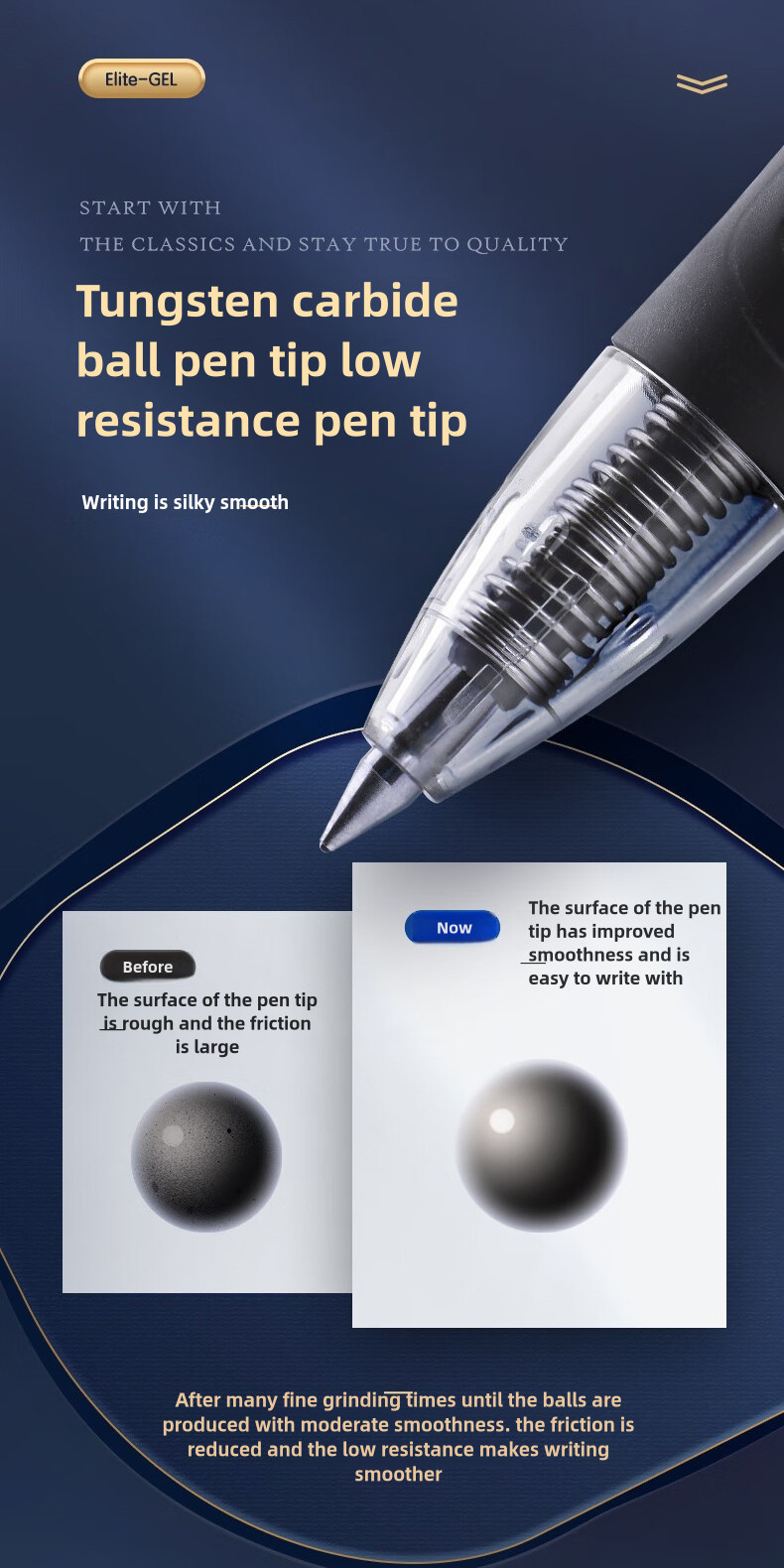 M&G Gel Pen 0.5mm Black Elite Series E01 Ballpoint Pen Press Bullet ...