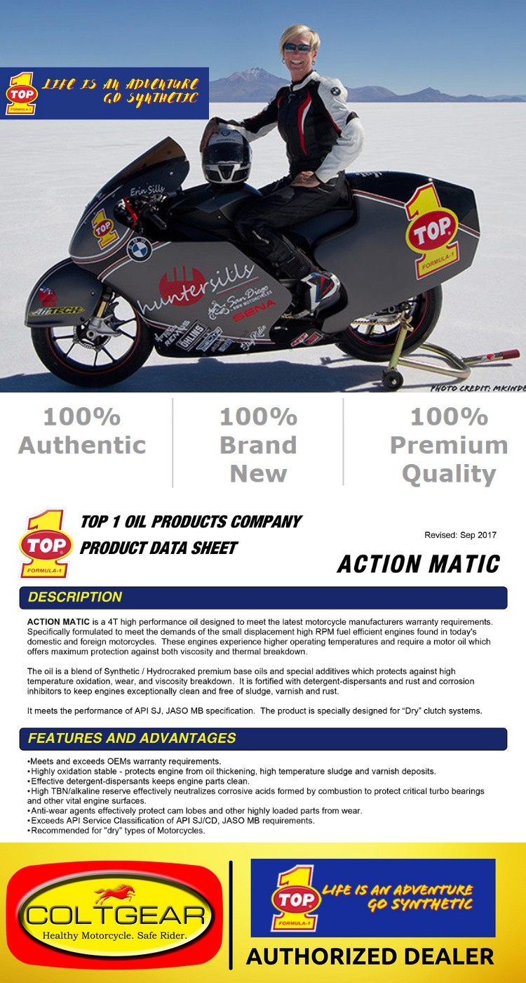 TOP 1 Engine Oil Action Matic 4T (800ml) 10W-40 Synthetic Blend Motor ...
