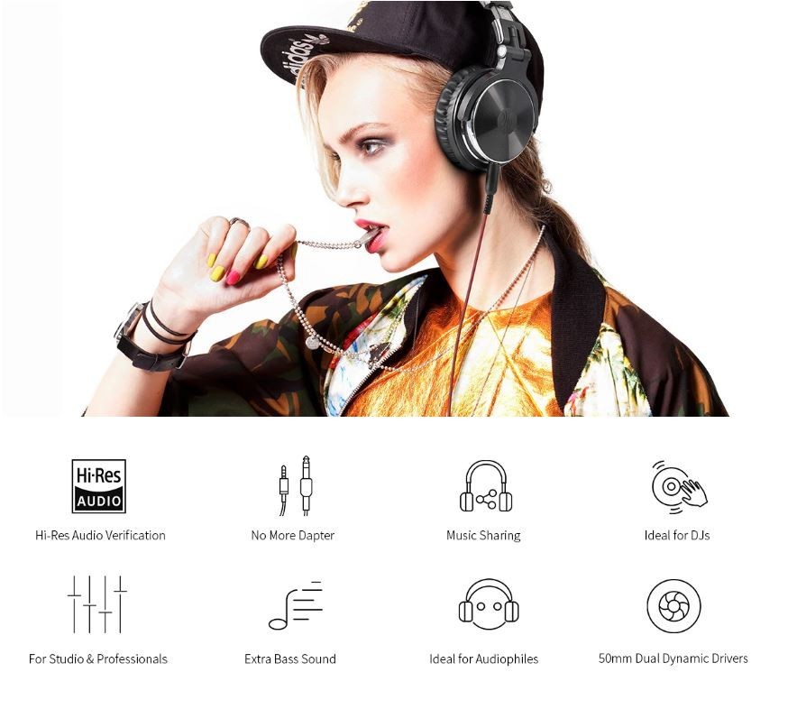 OneOdio Pro 10 Over Ear Wired Studio Headphones w/ 3.5mm & 6.35mm ...