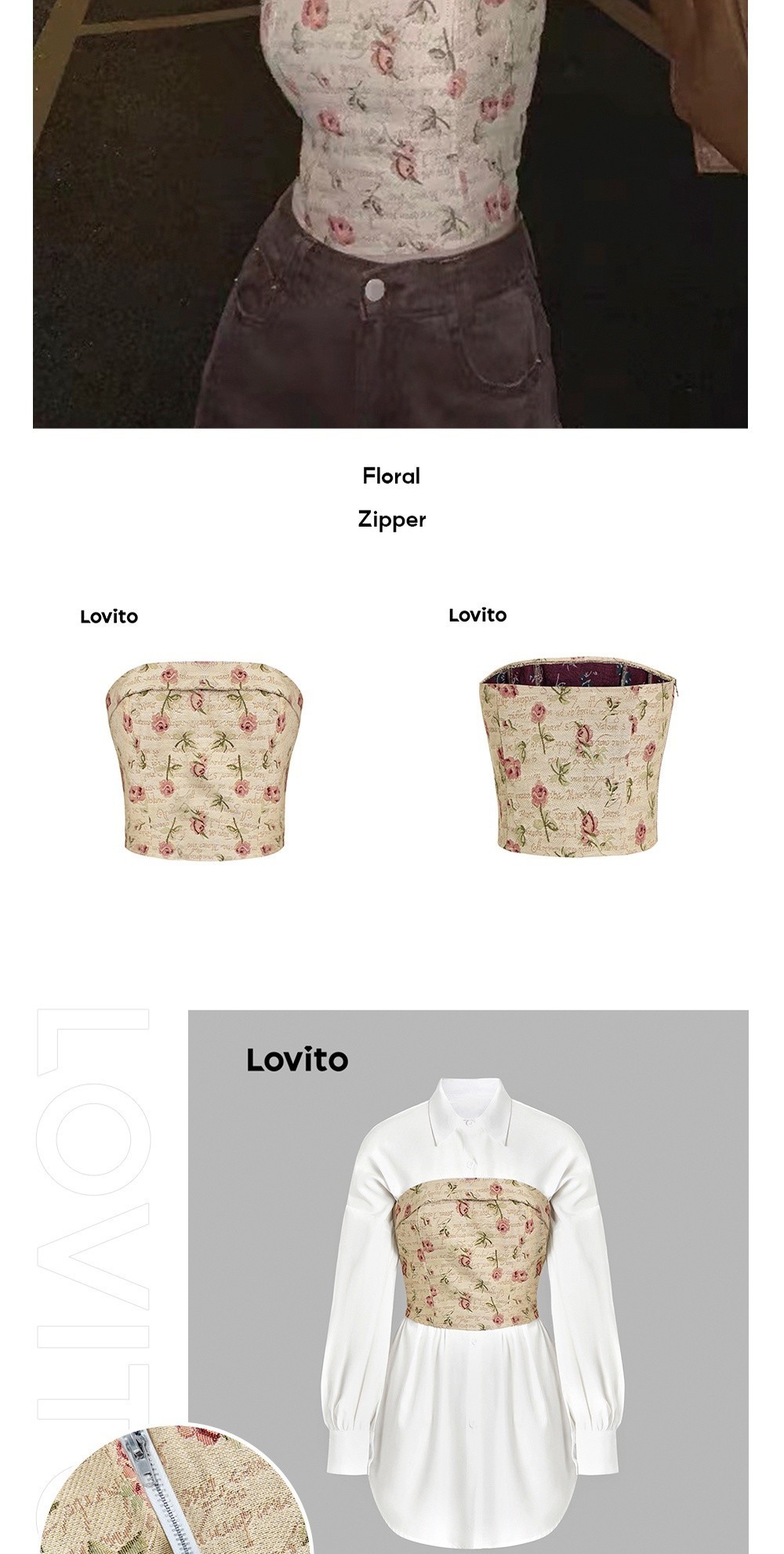 Lovito Boho Vintage Top Floral Zipper Women Tank Top & Cami L45AD031 ...