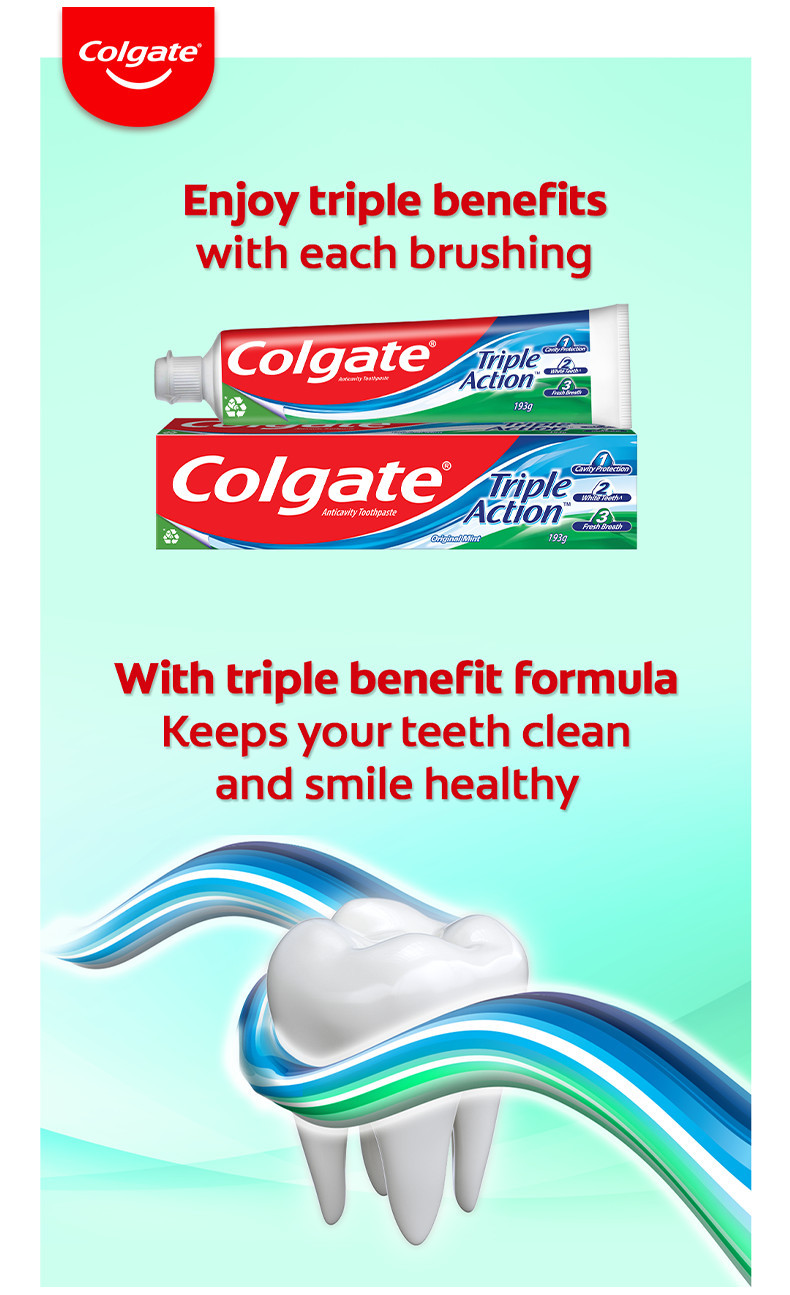 Colgate Triple Action Anti-Cavity Family Toothpaste 193g Value Pack of ...