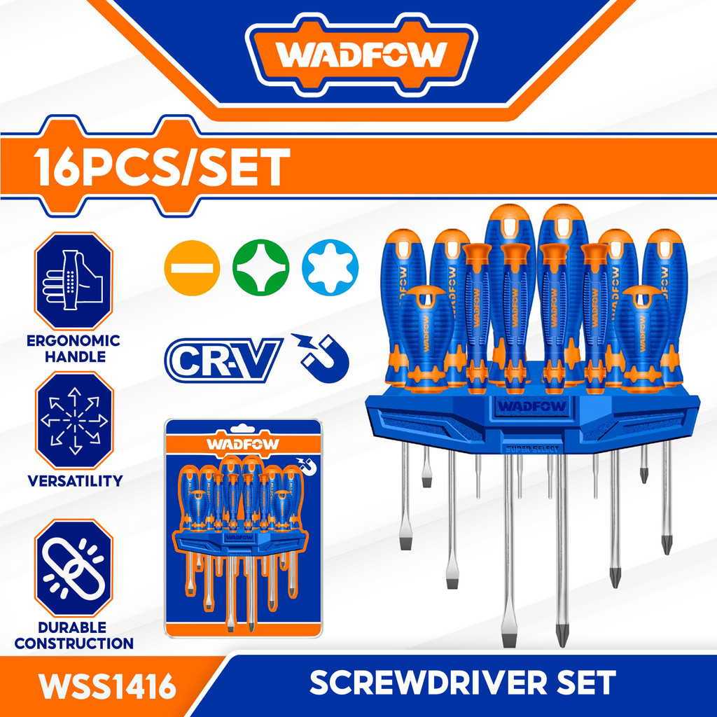 Wadfow 16pcs Set CR-V Screw Driver Material Screwdriver Set WSS1416 ...