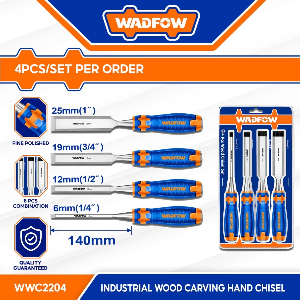 Wadfow Industrial Wood Craving Hand Chisel 4 Pcs Set 6mm / 12mm / 19mm ...
