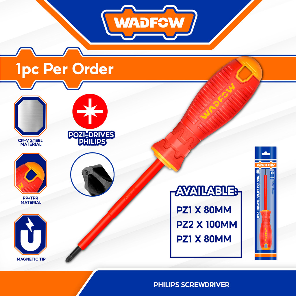 Wadfow 1000V Insulated Pozi-Drives Philips Screwdriver (Round Shank ...