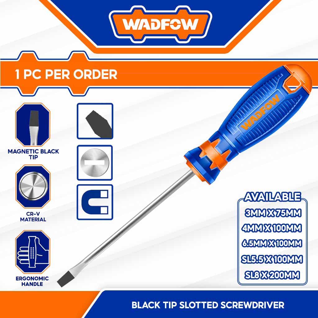 Wadfow Cr-V Material - black tip Slotted Screwdriver (Round Shank ...