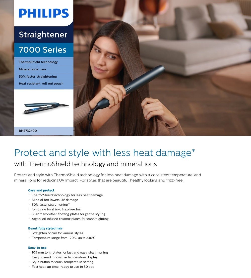 Philips Hair Straightener Series 7000 BHS732/00 with ThermoShield ...