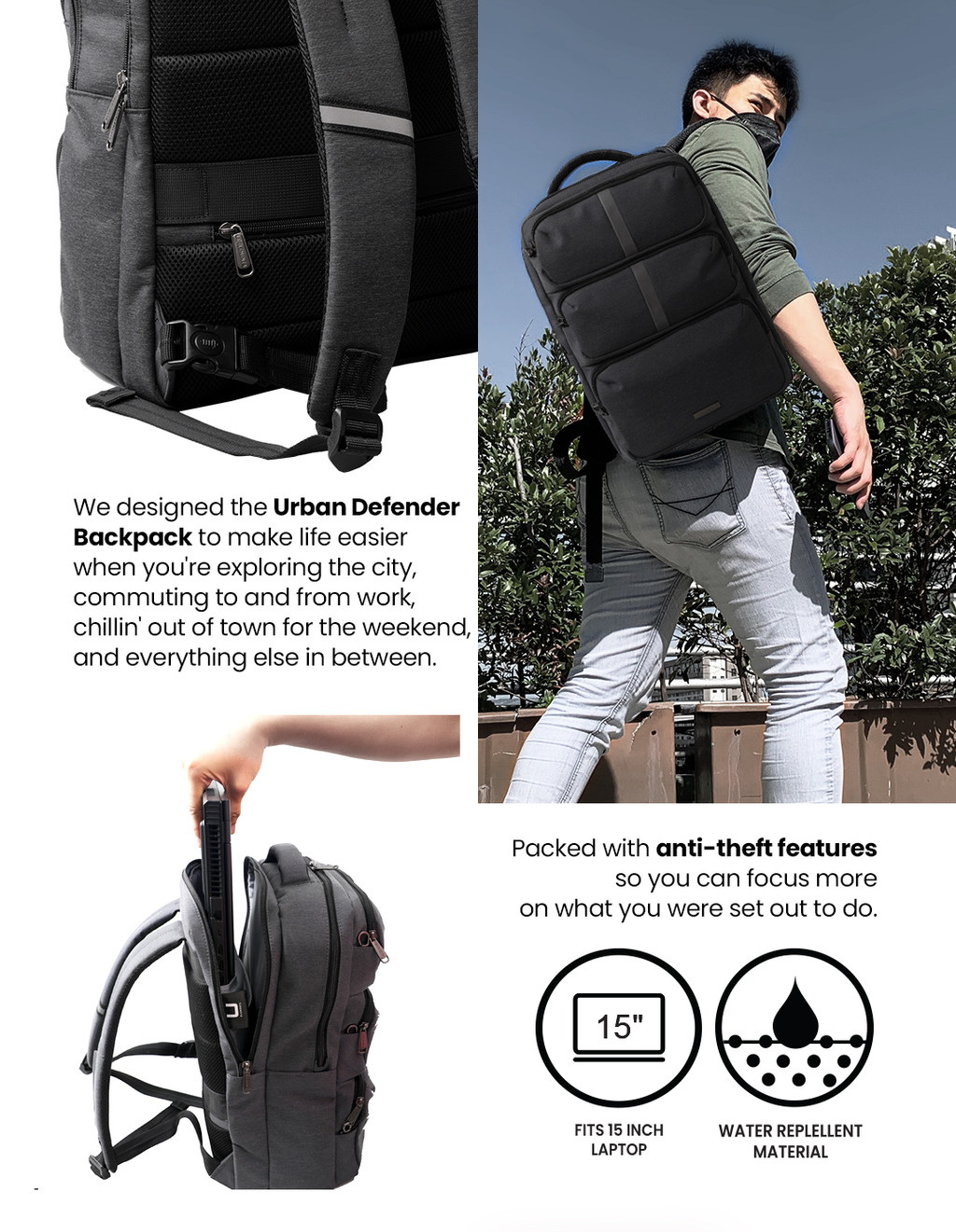 U Elements Urban Defender Anti-Theft Backpack | Shopee Philippines