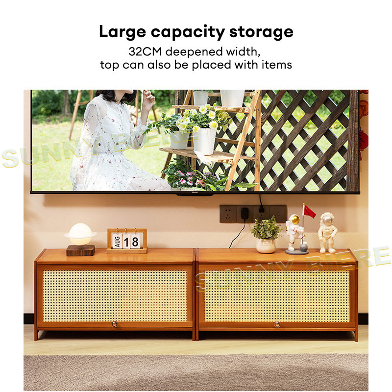 SUNNY TV Cabinet 62inch Bamboo 2/3/4 Doors Wooden TV Rack Stand Modern ...