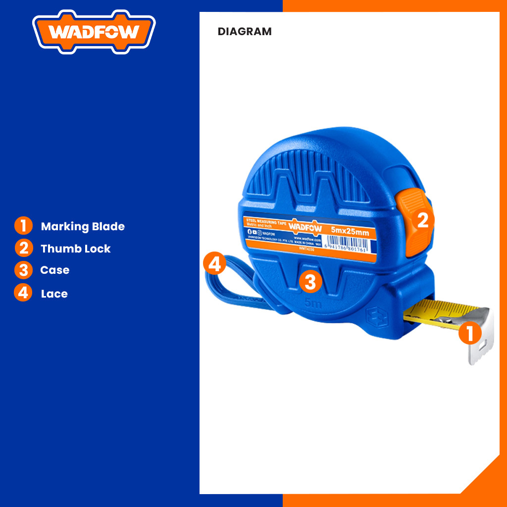 Wadfow Steel Measuring Meter Tape Measure With Continuous Marking Blade ...