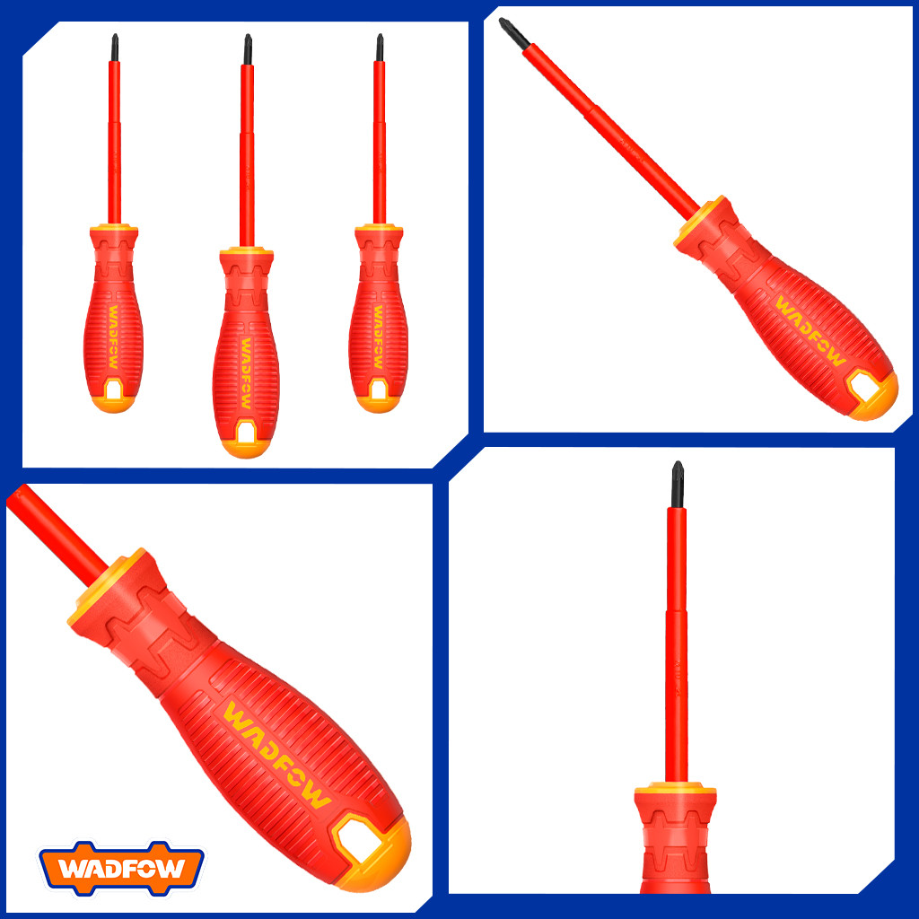 Wadfow 1000V Insulated Pozi-Drives Philips Screwdriver (Round Shank ...