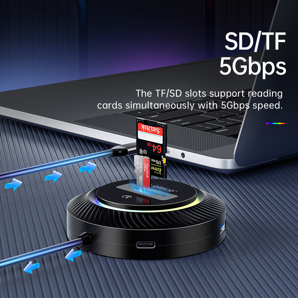 ORICO 4 Port USB-A RGB Hub w/ 5Gbps USB A & SD / TF 3.0 Outputs for ...