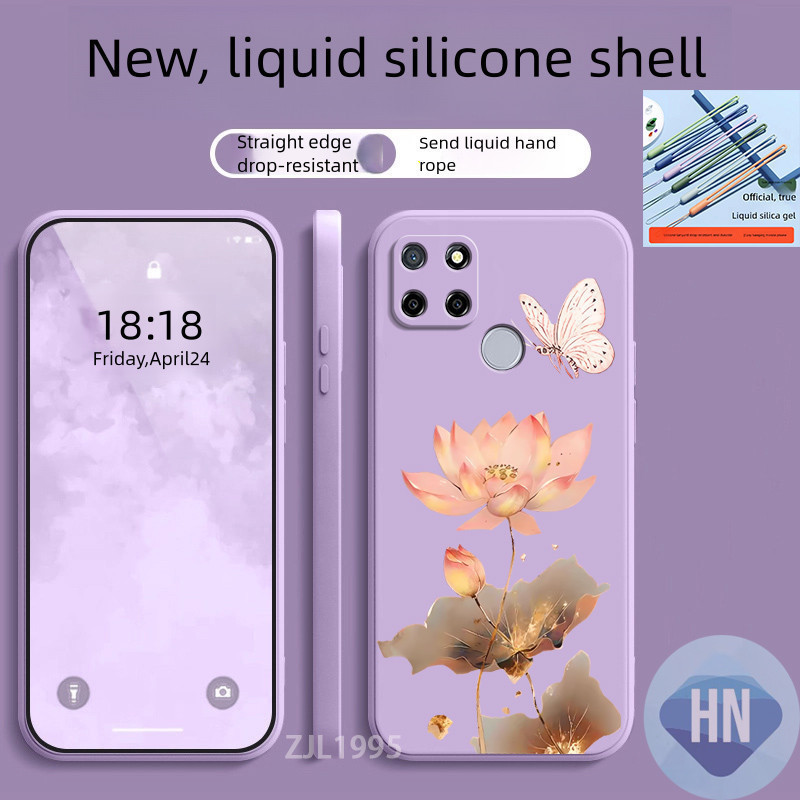 COD Casing Realme C12 c25 c25s phone case Customized Butterfly Lotus Image Liquid TPU Shell ...
