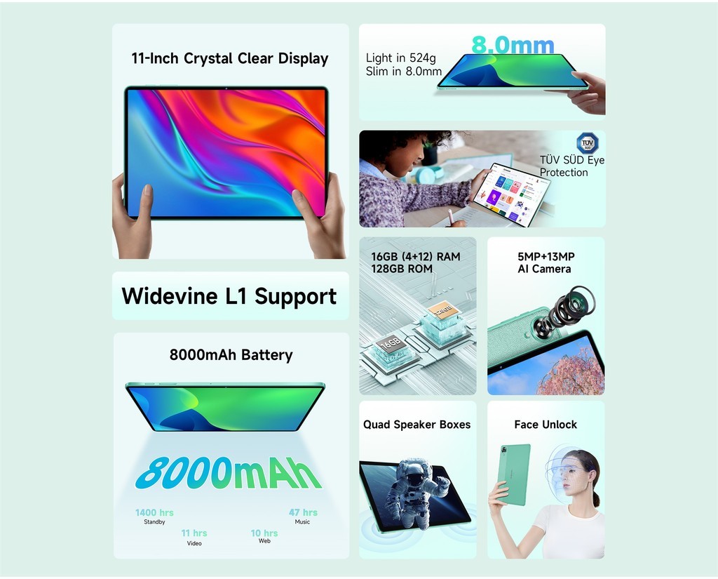 OUKITEL OT11 Android14 Tablet 11inch Crystal Clear Display 16GB+128GB ...