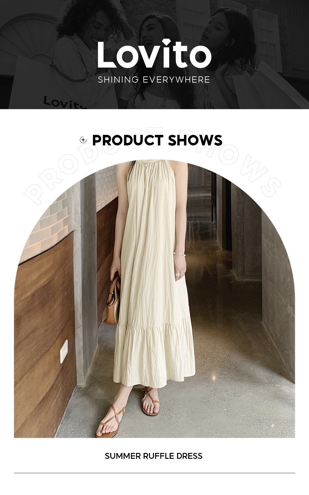 Lovito Women Casual Dress Plain Ruffle Hem Cut Out Dress L68ED142 ...